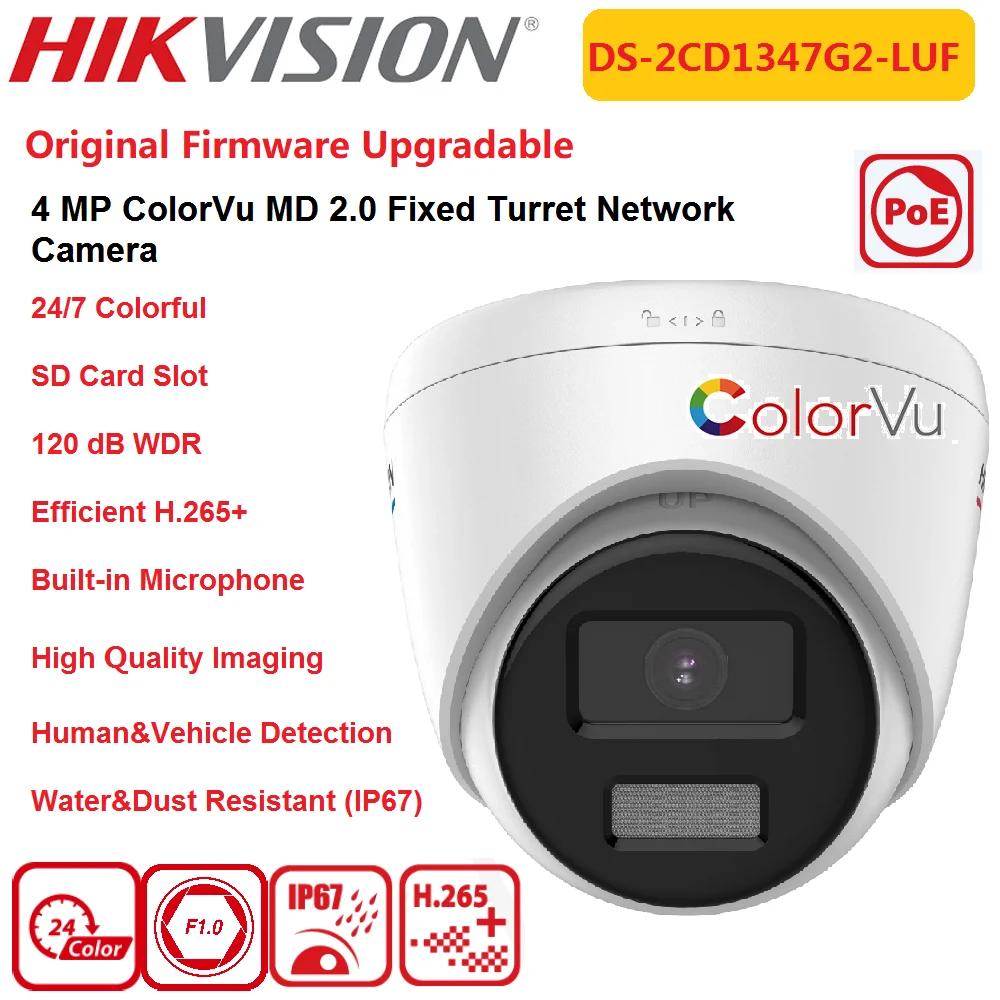 Hikvision IP Camera 4MP DS-2CD1347G2-LUF MD 2.0 Fixed Turret Network ...