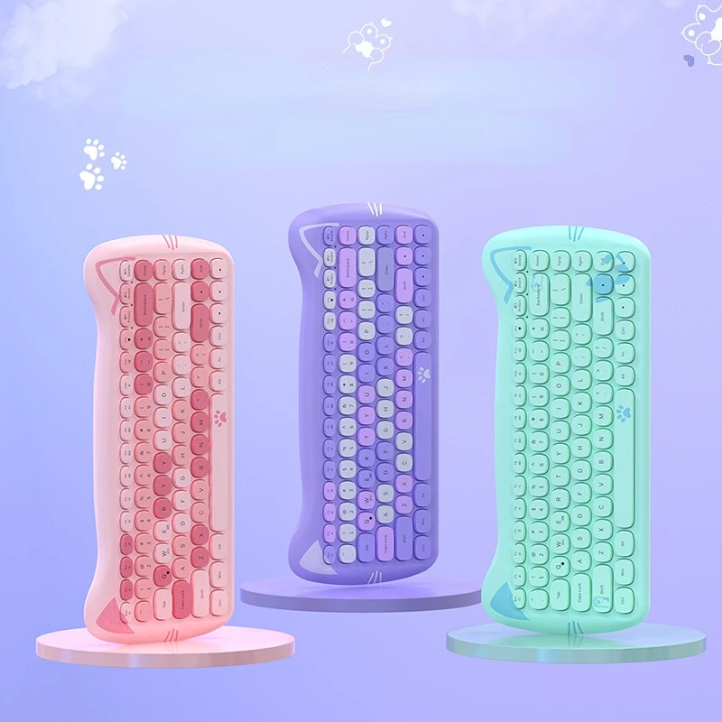 Kawaii-Cat-Bluetooth-Wireless-Keyboard-Cute-84-Keys-Mixed-Candy-Color ...