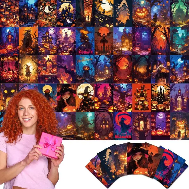Halloween-Card-50X-Scary-Illustration-Cards-4x6-Inches-Assorted-Vintage ...