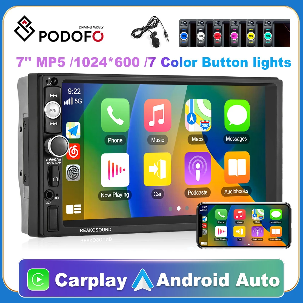 Podofo 2 din rádio estéreo do carro 7 screen cartela de toque universal ...