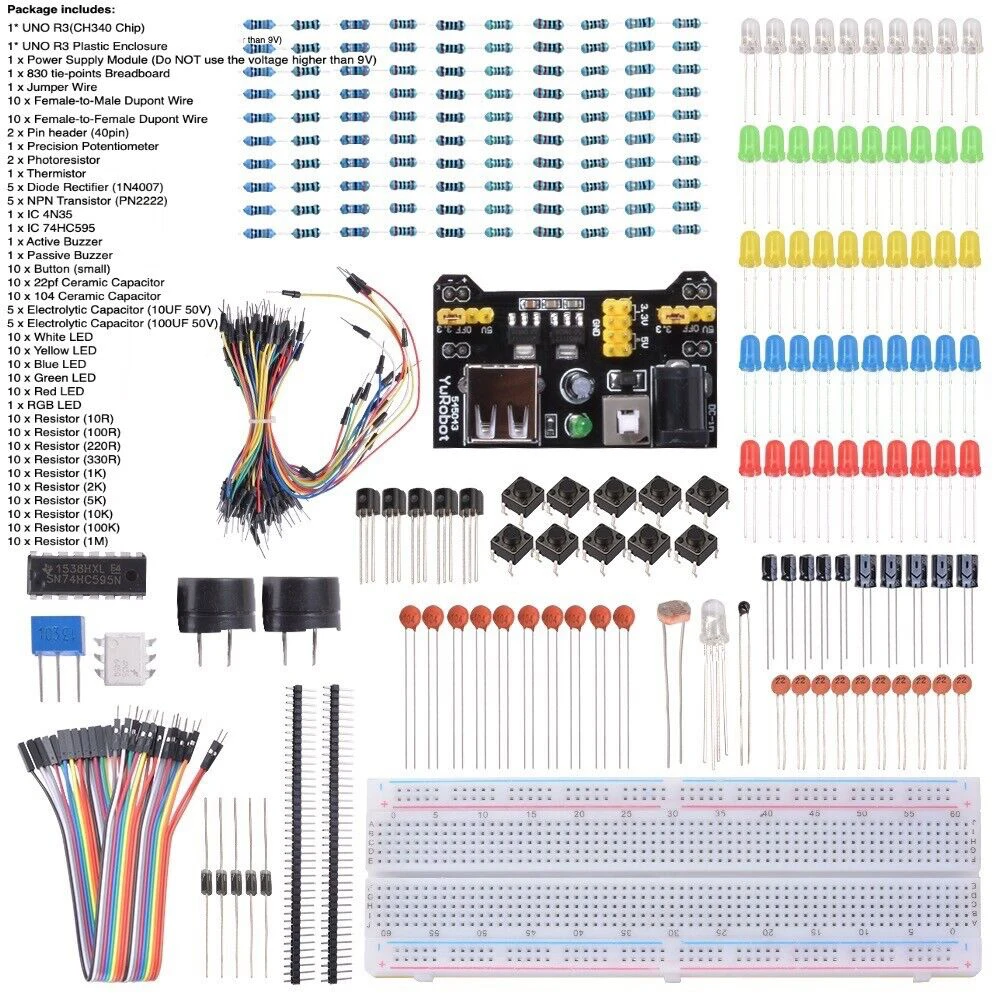 Electronics-Component-Kit-with-Chip-Power-Supply-Module-Jumper-Wire-830 ...