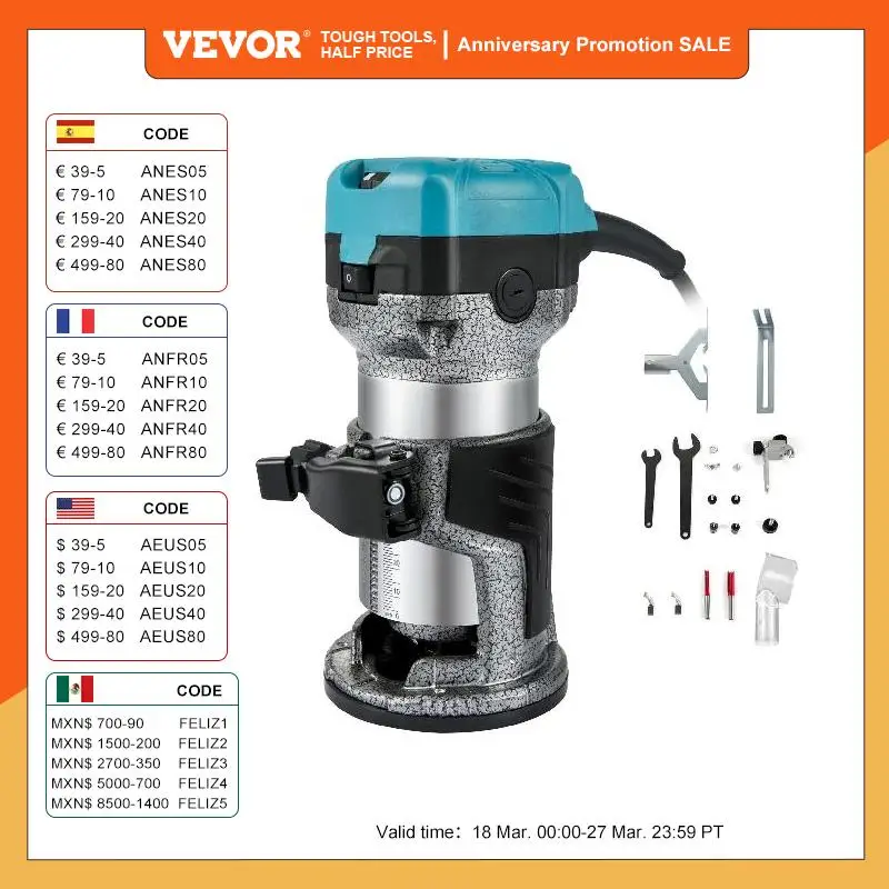 VEVOR-Wood-Router-Machine-Electric-Trimmer-710W-33000RPM-Power ...