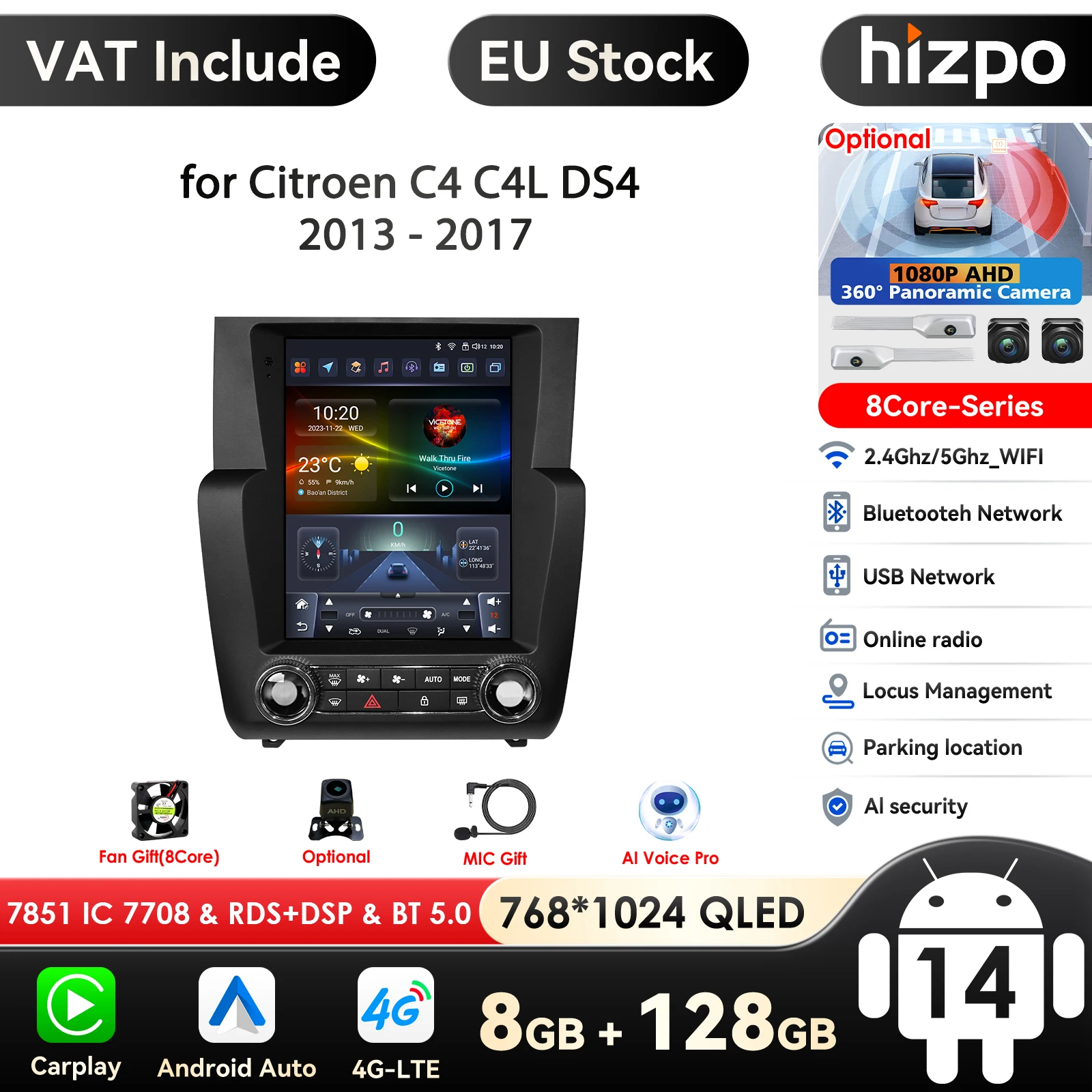 2Din Android Car Radio for Citroen C4 C4L DS4 2013 - 2017 Multimedia ...