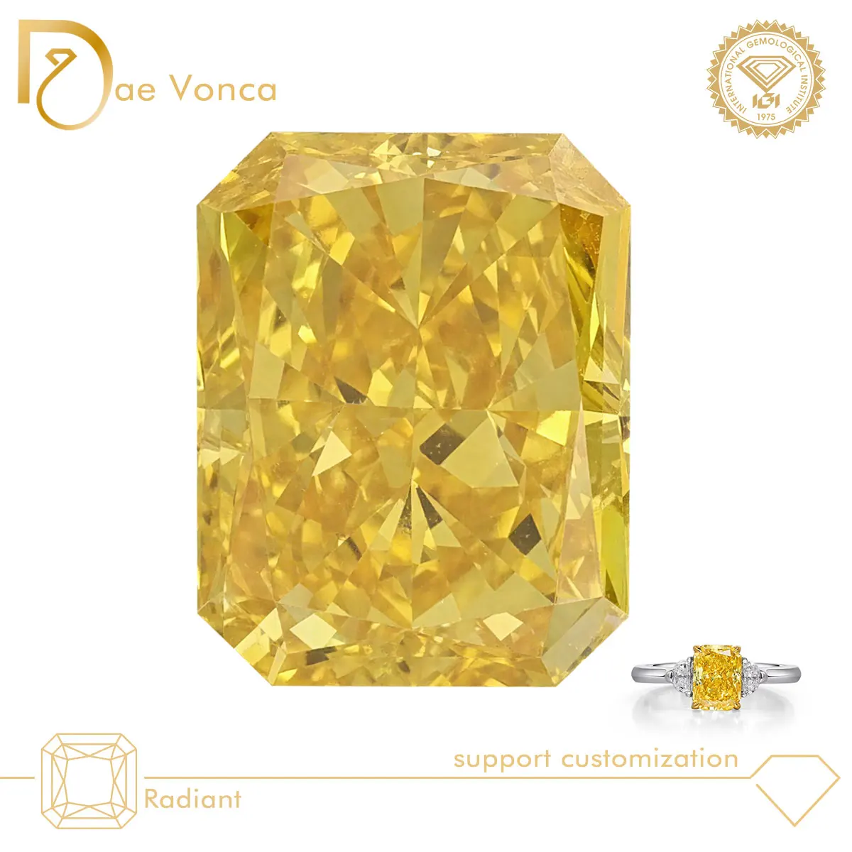 0.5-3.0ct Radiant Cut Yellow Lab Grown Diamond IGI Certificate CVD/HPHT ...
