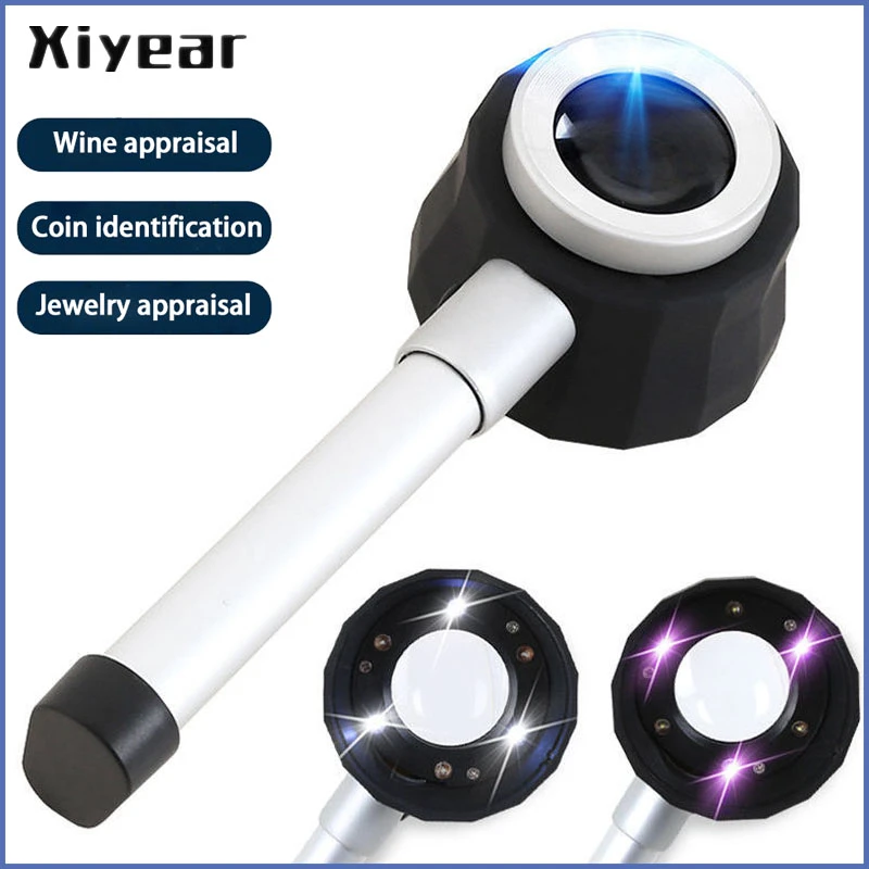 Handheld Illuminated Loupe Glasses Magnifier With Uv Light Dermatoscope ...