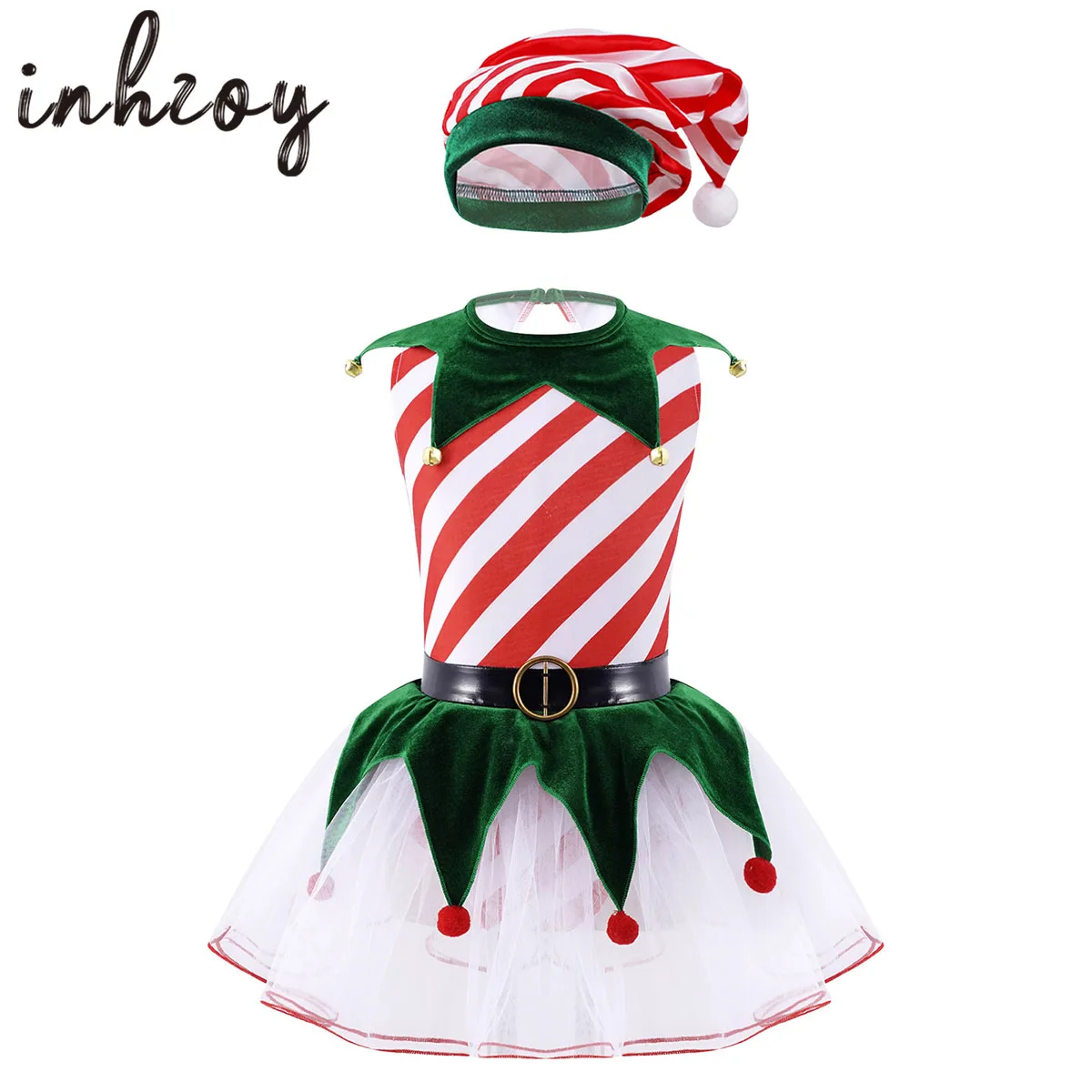 Disfraz-de-elfo-para-ni-as-traje-de-Navidad-a-rayas-Festival-de ...