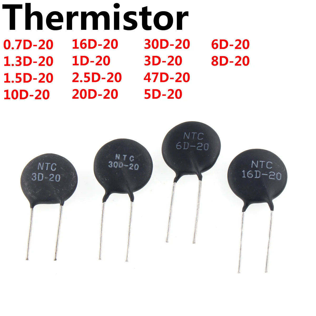 20PCS NTC Termistor Resistor 0.7D 20 1.3D 20 1.5D 20 10D 20 16D 20 1D ...