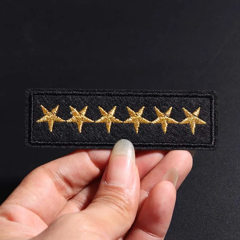 Six-star-shoulder-badge-size-8-5X2-7CM-Patch-Gold-Embroidered-Patches ...