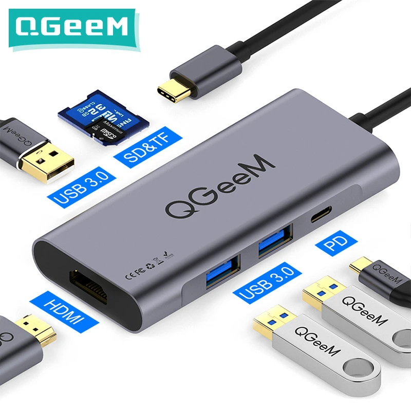 QGeeM 7in1 USB C Hub Huawei P20 Mate 20 Pro Type C USB Hub USB C to 3 ...