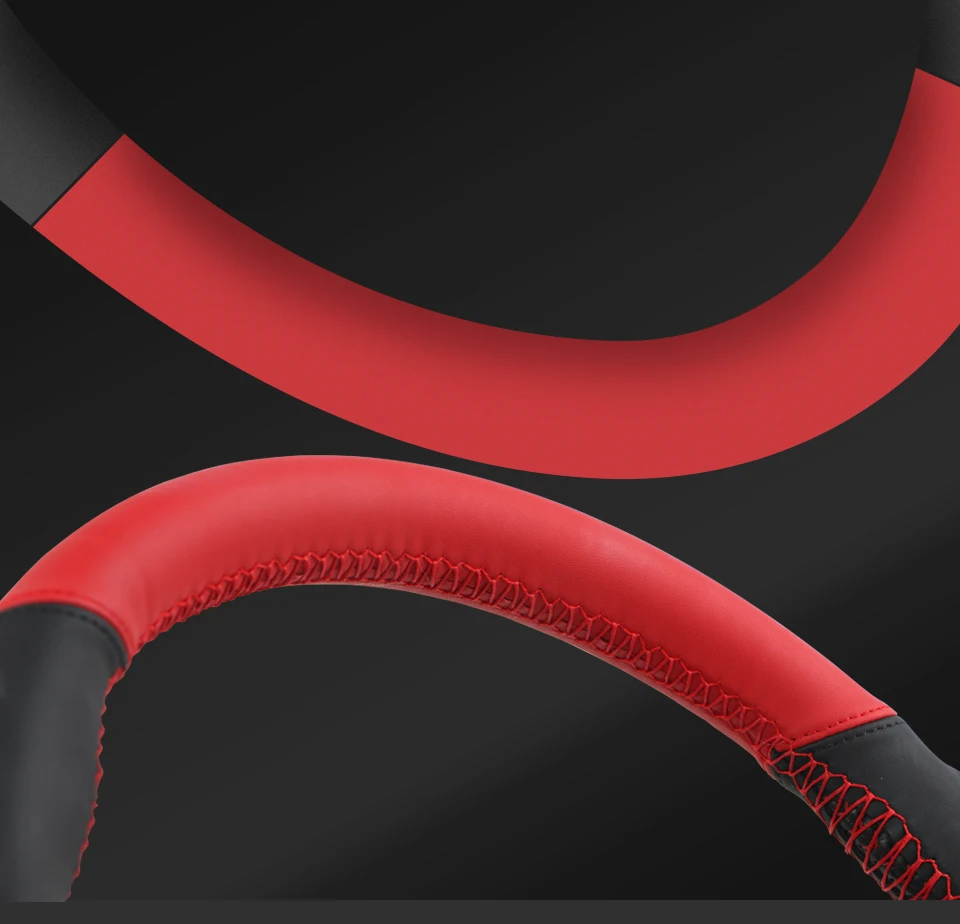 COUVRE-VOLANT,Red--Revêtement de volant de voiture 3D en cuir ...