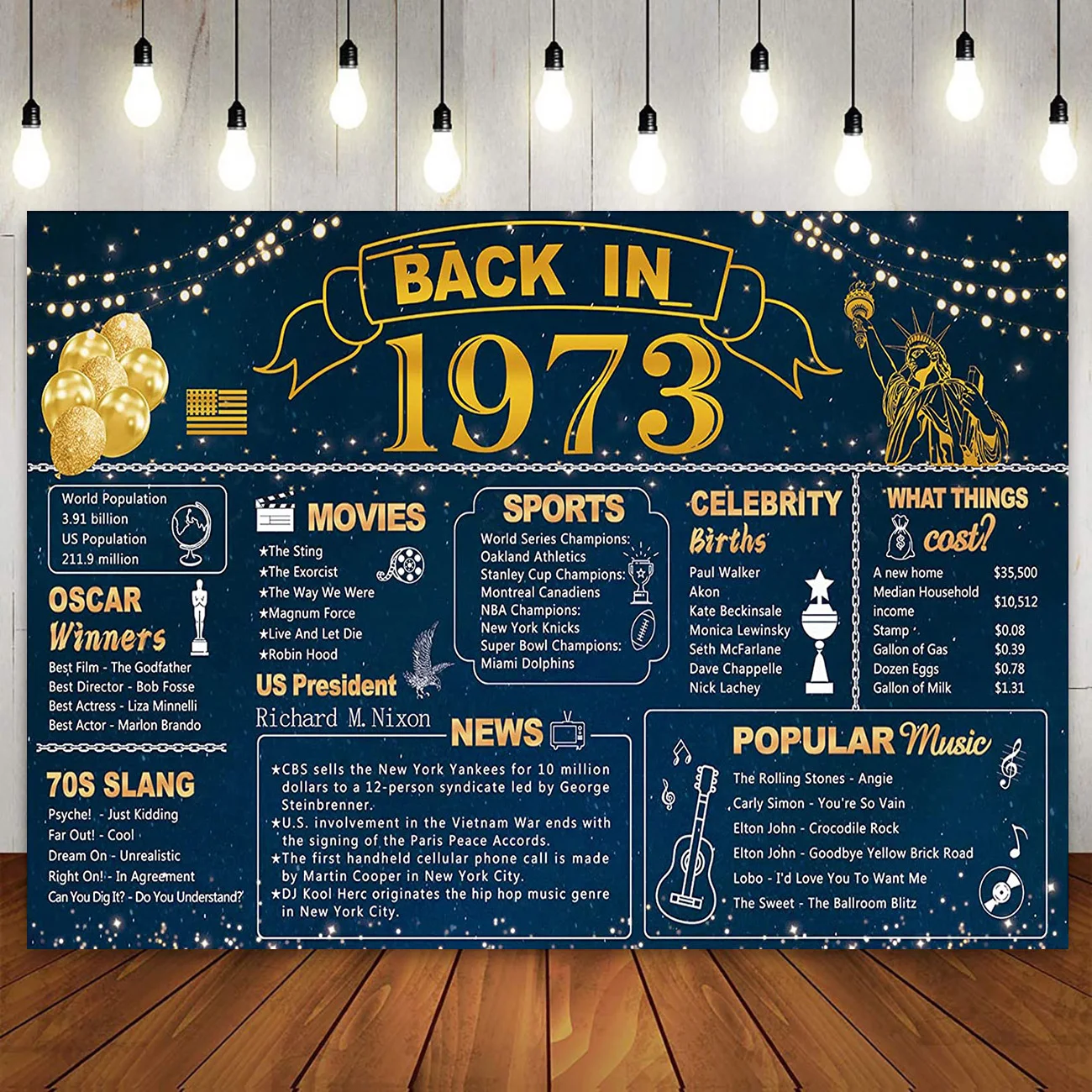Black-Gold-50th-Birthday-Party-Decoration-Banner-Backdrop-Back-in-1973 ...
