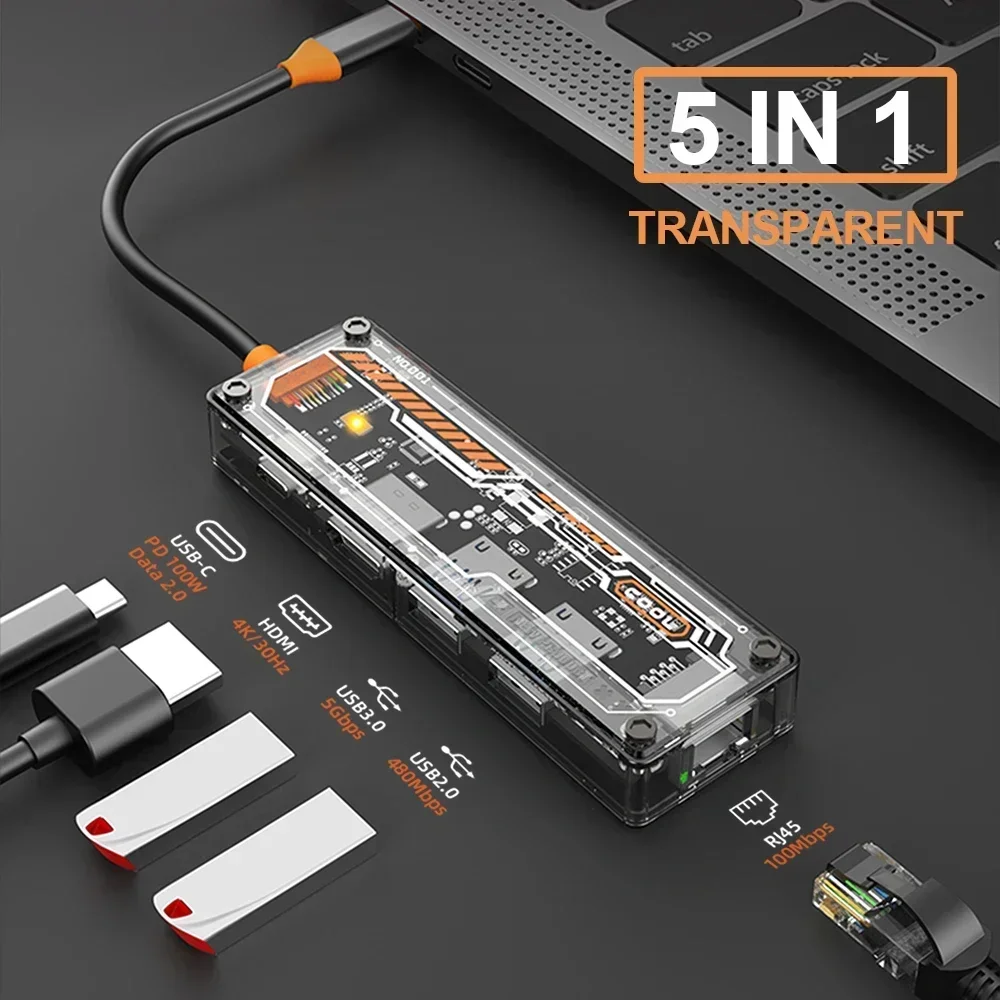 5-IN-1-Transparent-USB-C-HUB-USB-Splitter-Type-C-HUB-for-Macbook-Pro ...