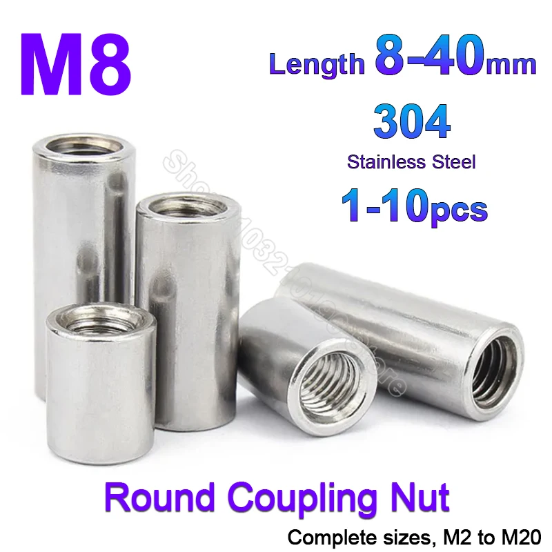 1-10pcs-M8-304-Stainless-Steel-Extension-Round-Column-Joint-Coupling ...