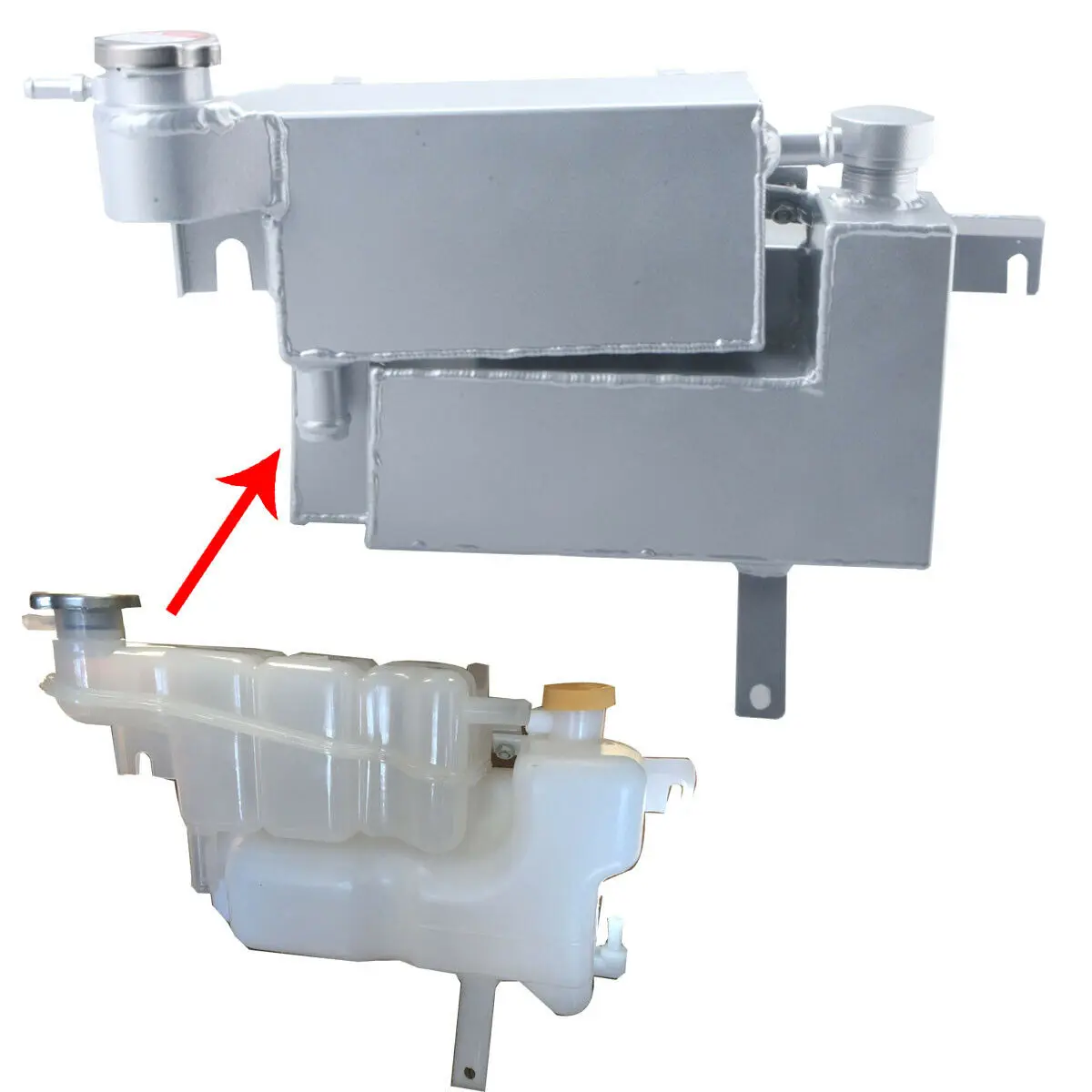 A Pair Aluminum Radiator Coolant Overflow Reservoir Tank For Nissan GU ...
