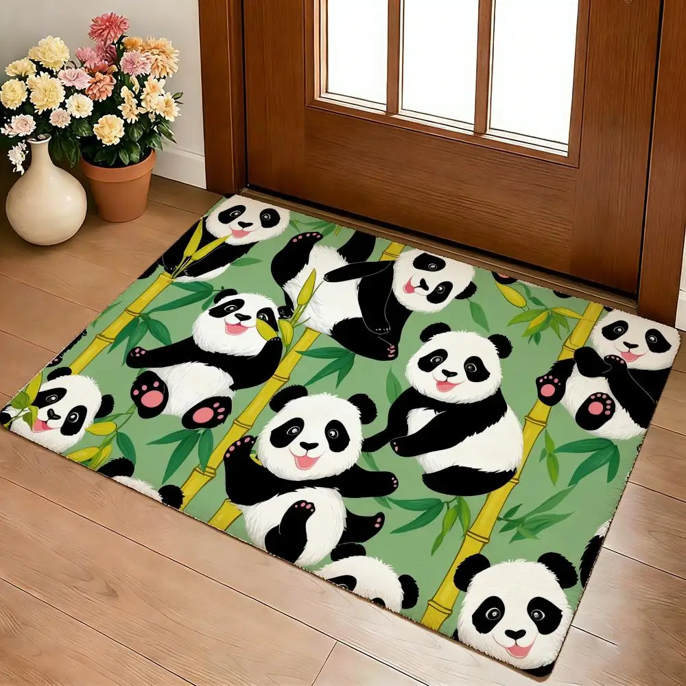 Cute Cartoon Panda Floor Mat Soft Thick Flannel Non-Slip Rug for Living ...