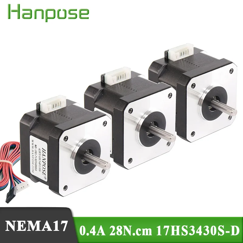 hanpose-3pcs-17HS3430S-D-2-Phase-Nema17-Stepper-Motor-0-4A-28N-cm-4 ...