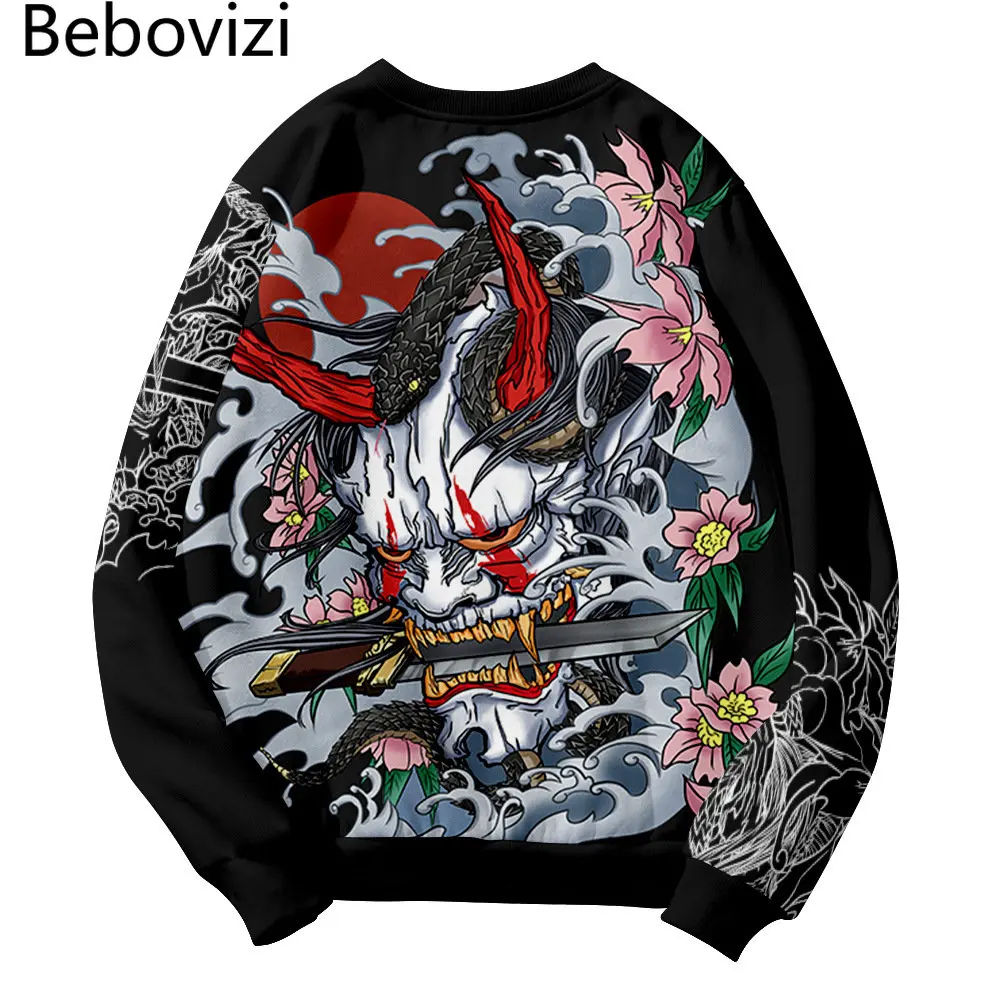 Men Demon Print Sweatshirt Streetwear Harajuku Pullover 2022 Autumn ...