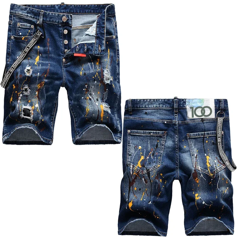 chareiharper-plus-size-1115-Men-s-short-jeans-paint-ripped-applique ...