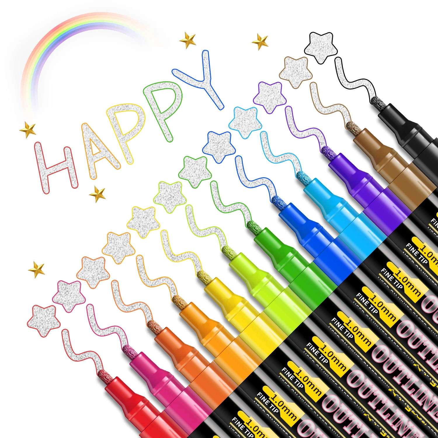 12-Color-Double-Line-Outline-Art-Marker-Pen-Scrapbook-Poster-Cards ...