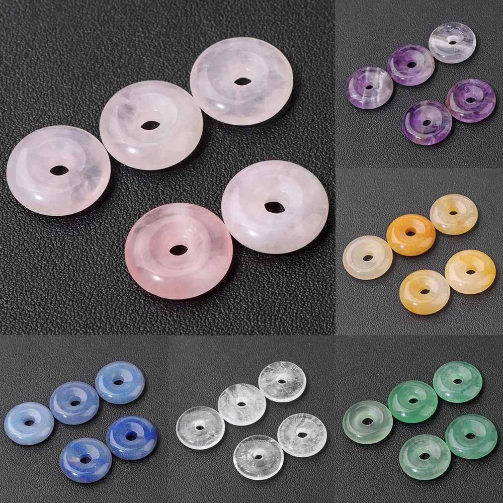 Natural Stone Donut Beads Charm Flat Round Large Hole Crystal Quartz ...