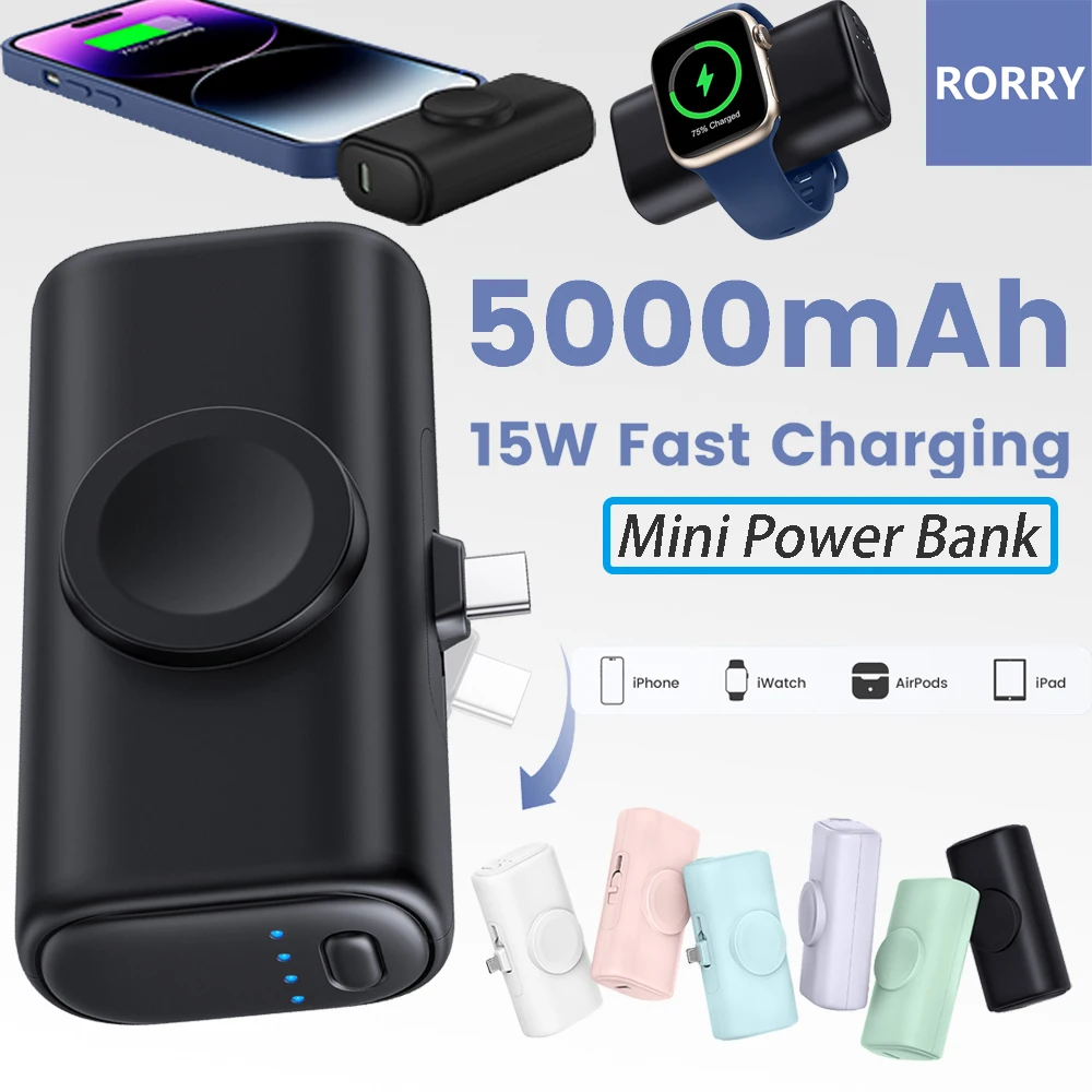 RORRY-5000mAh-Mini-Power-Bank-15W-Built-in-Foldable-USB-C-Connector ...