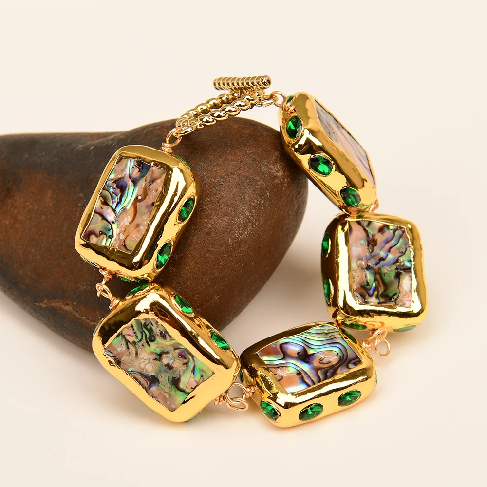 G-G-Rainbow-Color-Abalone-Shell-Gold-Plated-Green-Crystal-Paved-Wrap ...