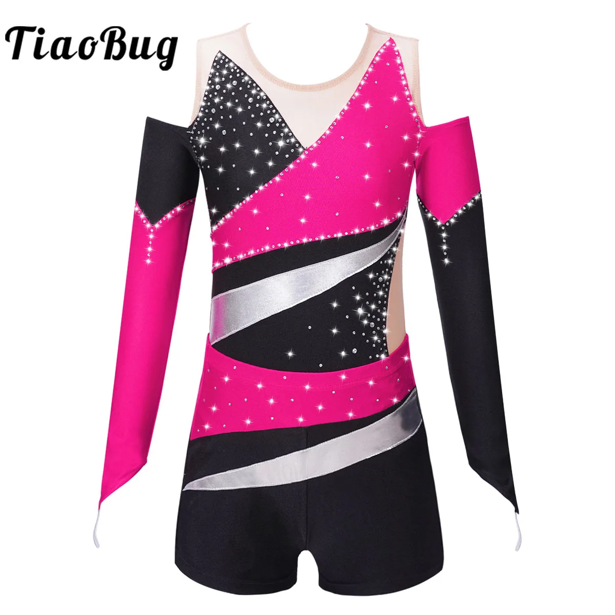 Crian-as-meninas-dan-a-roupa-de-manga-longa-strass-gin-stica-collant ...