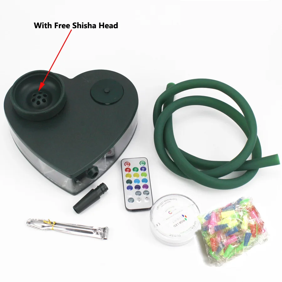 Rough-Matte-Finish-LED-Heart-shaped-Hookah-Set-Acrylic-Portable-Shisha ...