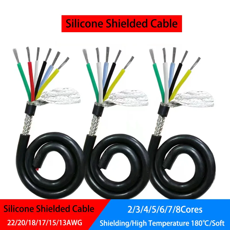 Silicone Shielded Cable 22/20/18/17/15/13AWG 2/3/4/5/6/7/8 Core High Temperature 180℃ Soft Multi ...