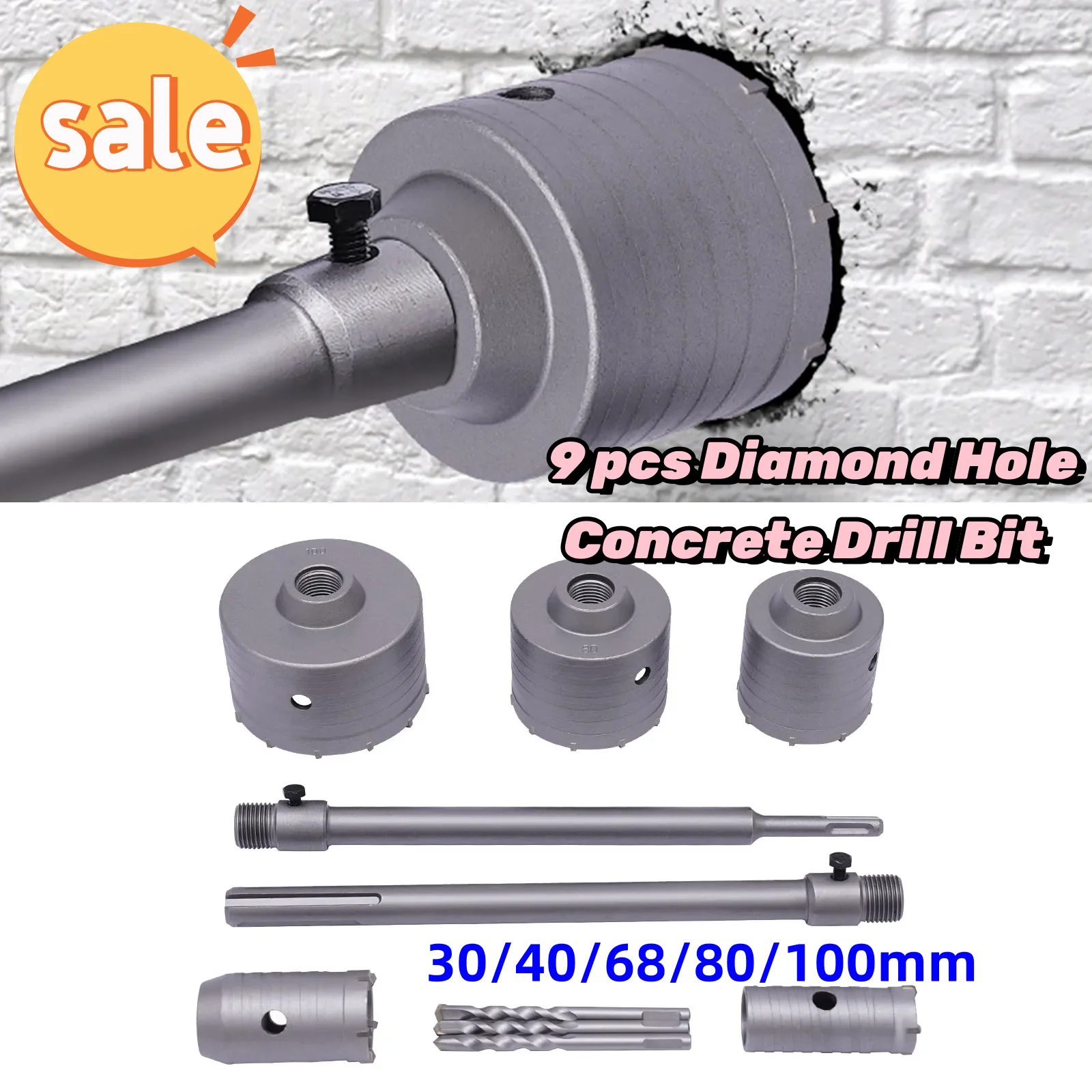 9-pcs-Diamond-Hole-Concrete-Drill-Bit-Set-Hole-Saw-Cement-Brick-Full ...