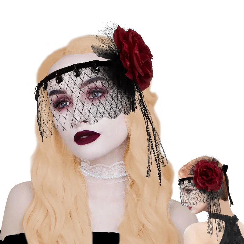 Gothic Rose Lace Face Mask Cosplay Halloween 1920s Gatsby Party Spider ...