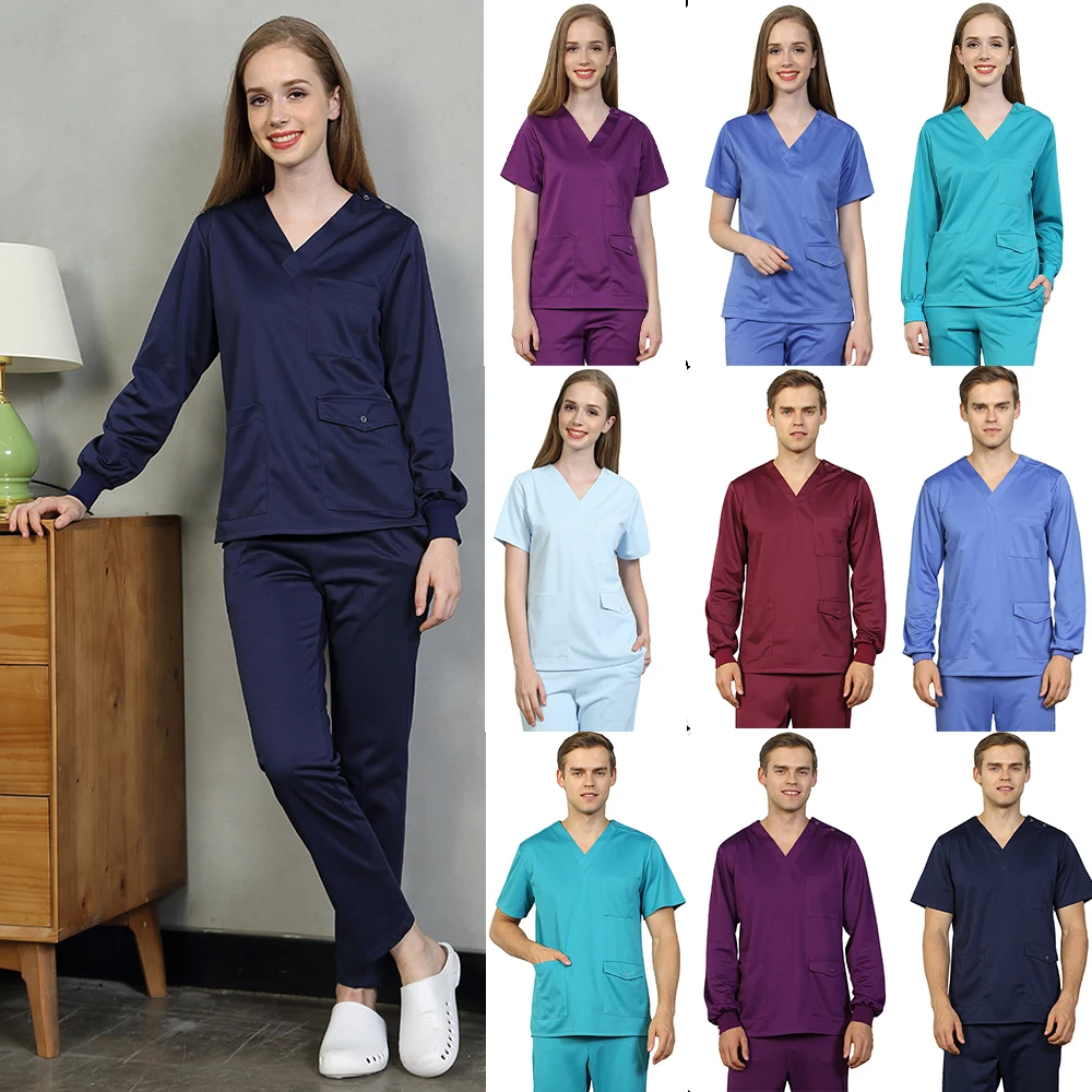 Silky Scrub Uniform Nursing Workwear For Women Men Solid Color Scrubs ...