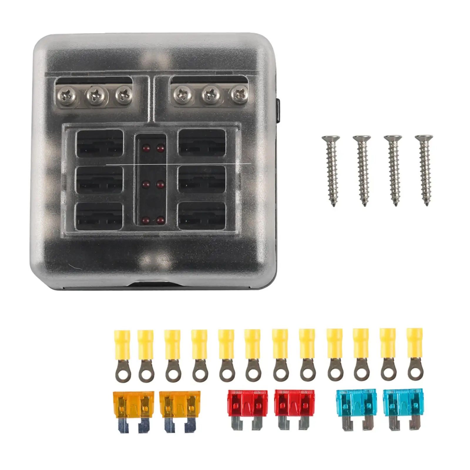 6-Way-Fuse-Block-Red-LED-Indicator-W-Negative-6-Circuit-Fuse-Box-Holder ...