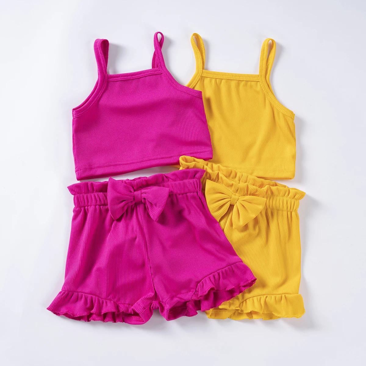 Summer-Girls-Clothing-2-Piece-Set-of-Short-Sleeve-Shorts-Solid-Color ...
