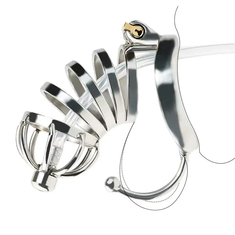 Stainless-Steel-Male-Chastity-Device-Metal-Cock-Cage-with-Base-Arc-Ring ...