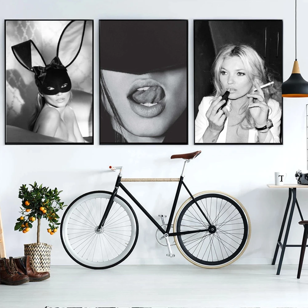 Fashion Wall Prints | Bedroom Decor | Supermodel Kate Poster | Black ...