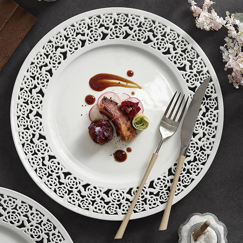 Handmade-Floral-Cutout-Dinner-Plate-Creative-Restaurant-Ceramic-Steak ...