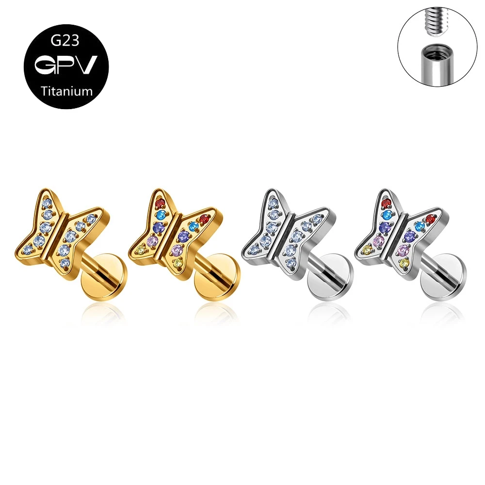 G23 Titanium Butterfly Gold Plated Color ZC Earbone Nail Sweet Women's ...
