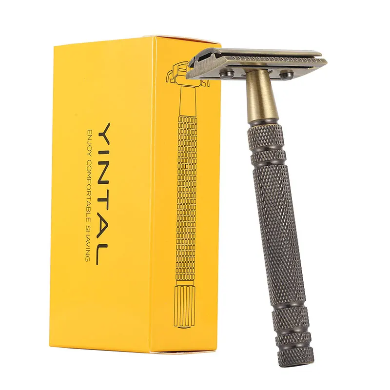 YINTAL Men's Bronze Classic Double-sided Manual Razor Long Handle ...