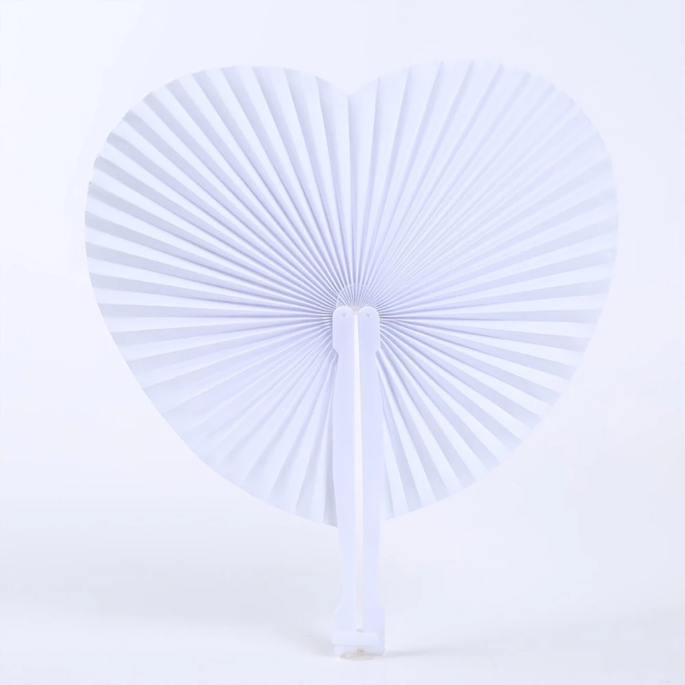 White Heart Shape Folding Fan Blank Fan Festival Hand Fans Party Gift ...