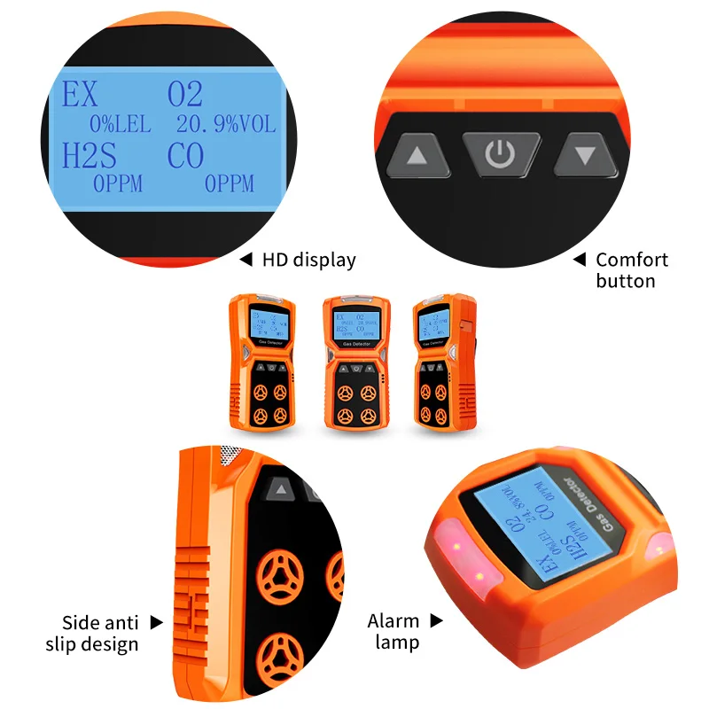 Multi Gas Detector Gas Meter O2 H2S CO LEL 4 In 1 Oxygen Hydrogen ...