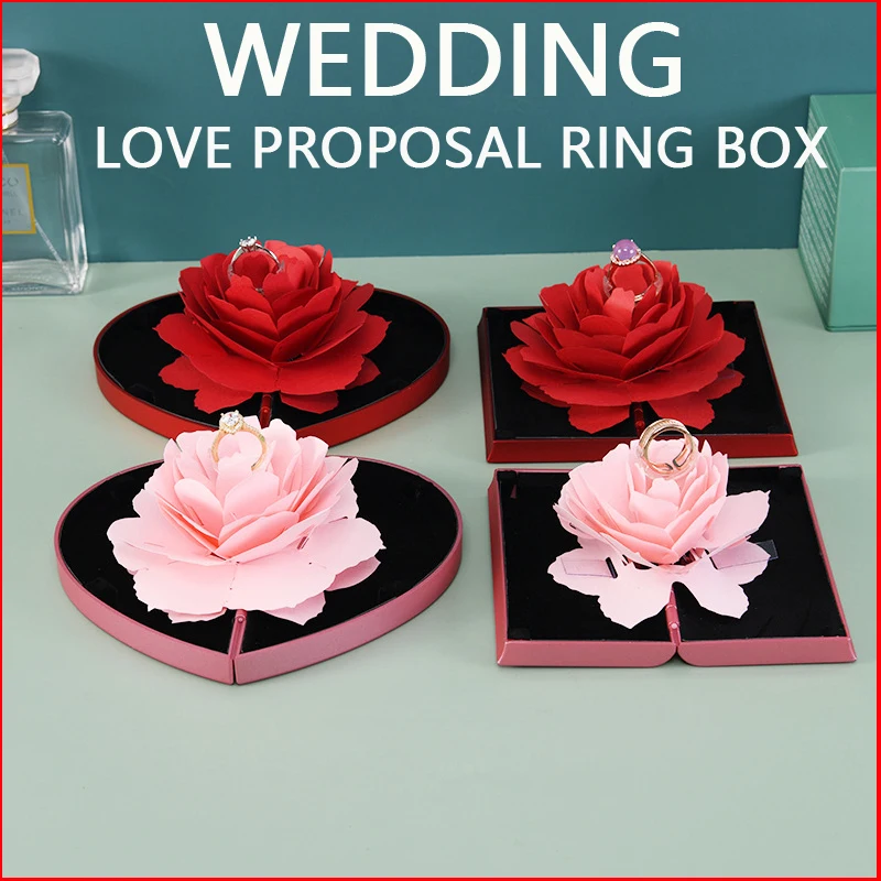 3D-Heart-Shape-Rose-Flower-Ring-Box-Proposal-Wedding-Ring-Display ...