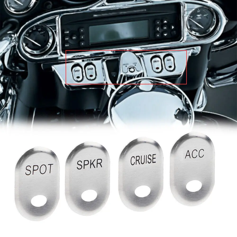 4Pcs-Motorcycle-Parts-Chrome-Brushed-Rocker-Panel-Switch-Cover-Buttons ...