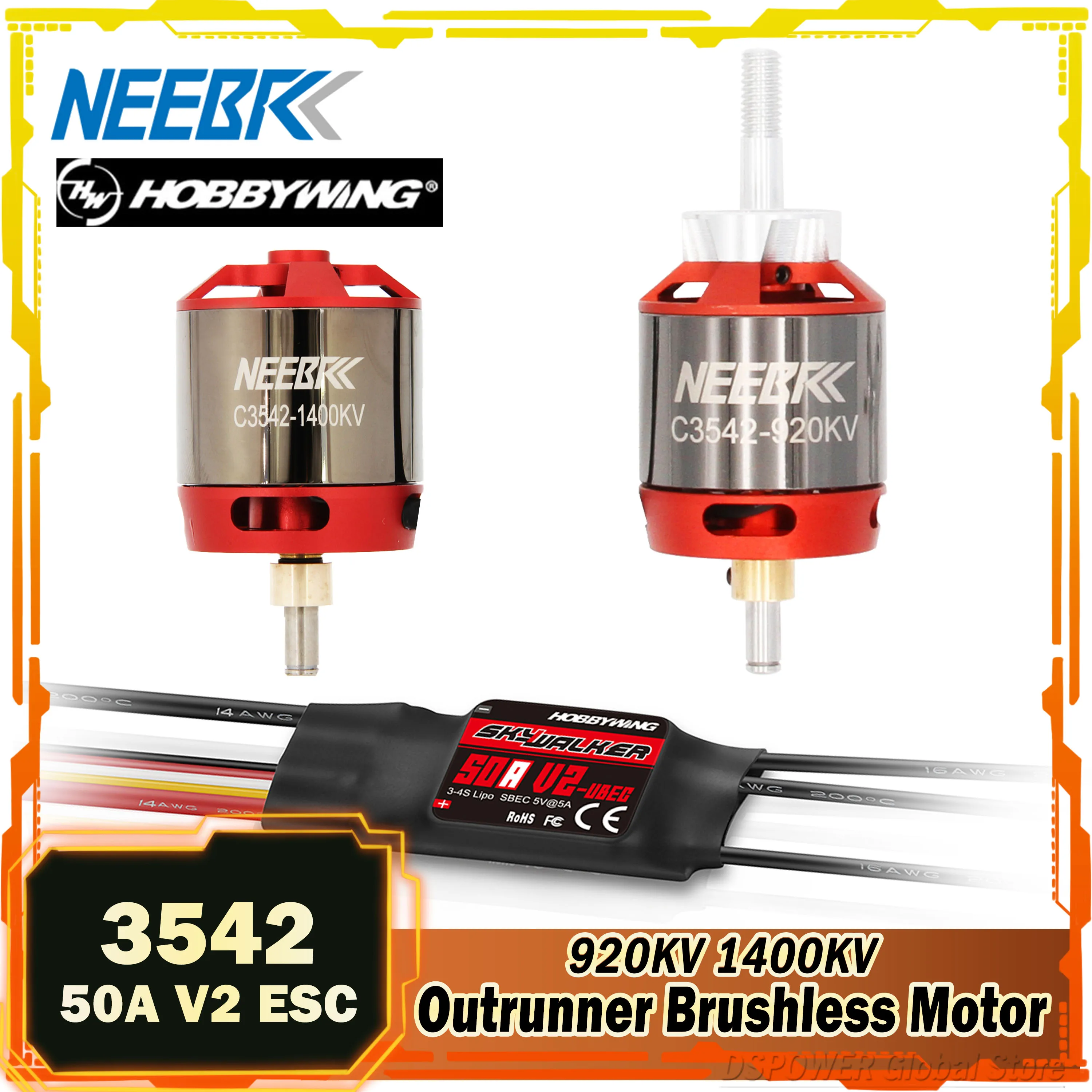 DSPOWER-3542-920KV-1400KV-Outrunner-Brushless-Motor-with-Hobbywing-50A ...