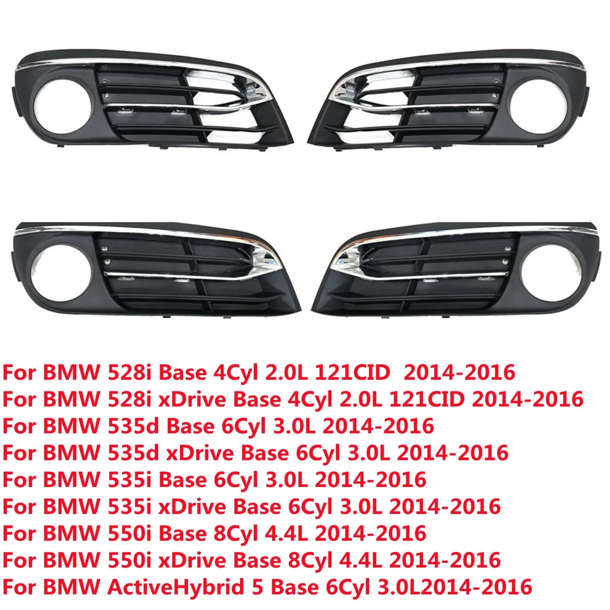 4Pcs-Set-Front-Bumper-Fog-Light-Lamp-Chrome-Grill-For-BMW-5-Series-F10 ...