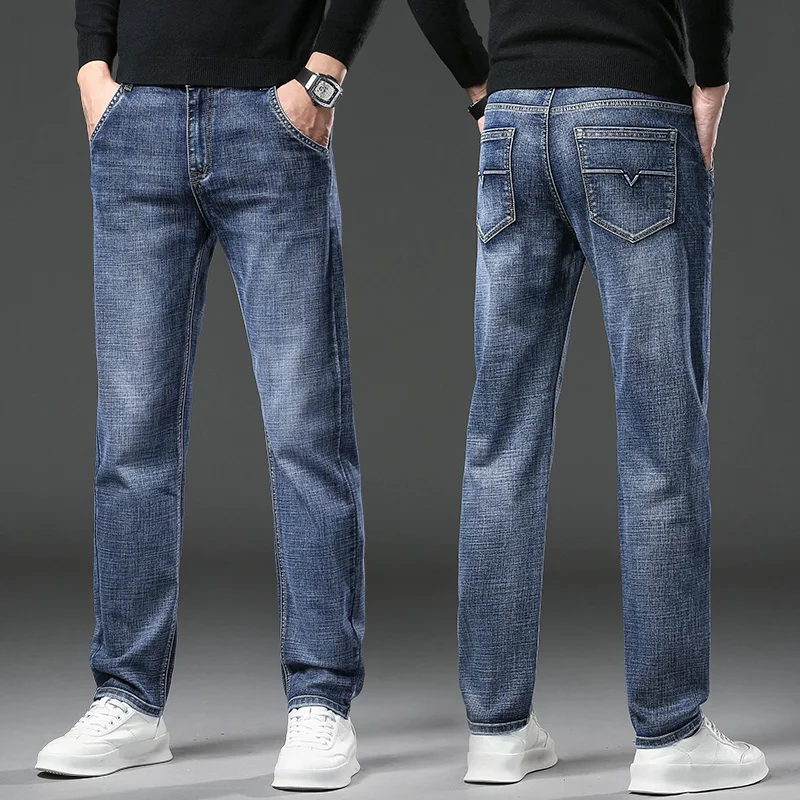 2024-Fashion-Men-s-Stretch-Jeans-Business-men-Straight-Leg-Classic ...