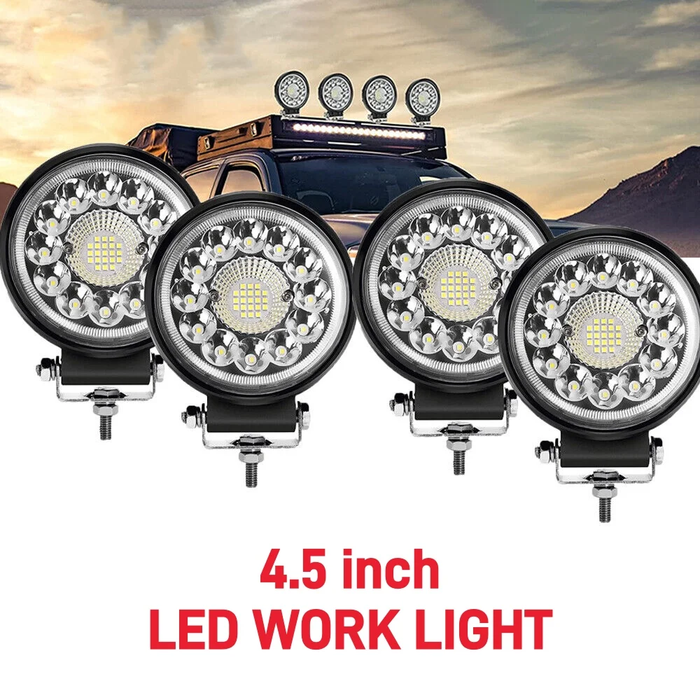 2-4pcs-4-5-Inch-Round-LED-Work-Lights-White-Combo-Driving-Offroad-Fog ...