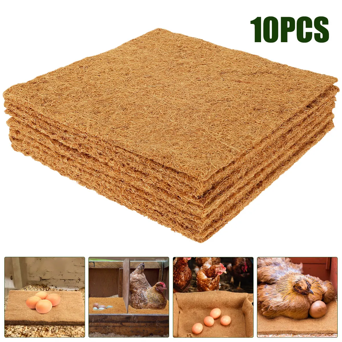 New-10Pcs-Chicken-Nesting-Pads-Reusable-Hens-Nest-Bedding-Mats-Natural ...