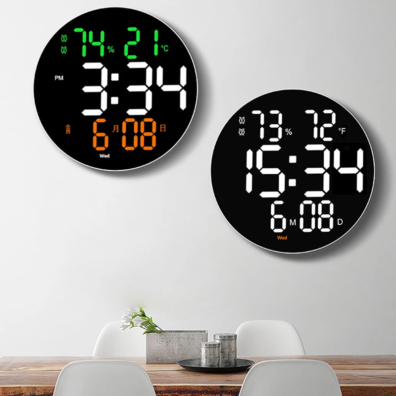 Large LED Digital Wall Clock Round Remote Control Clocks Multifunction ...