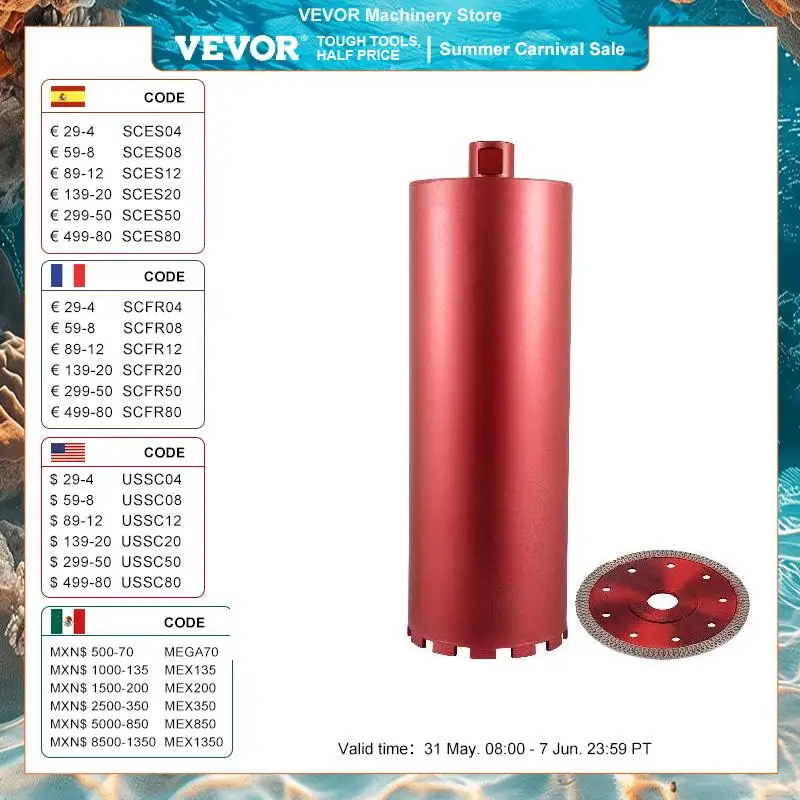 VEVOR-6in-Dry-Diamond-Core-Drill-Bit-450mm-Length-5-8in-Universal ...